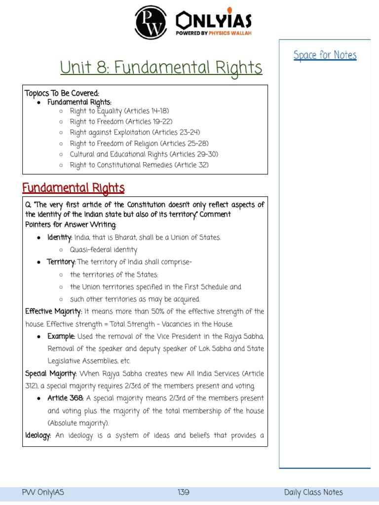 Unit 08_Fundamental Rights_Polity_Ajay Sir (1) | PDF | Rights | State ...