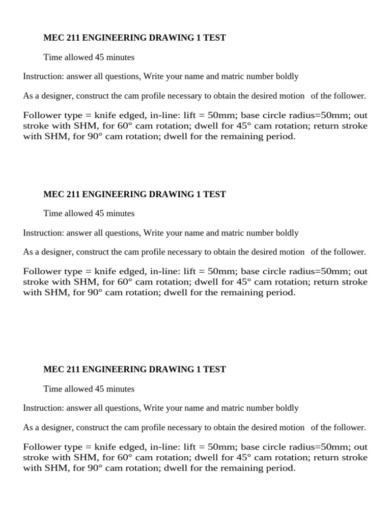 Mec 211 Engineering Drawing 1 Test | PDF