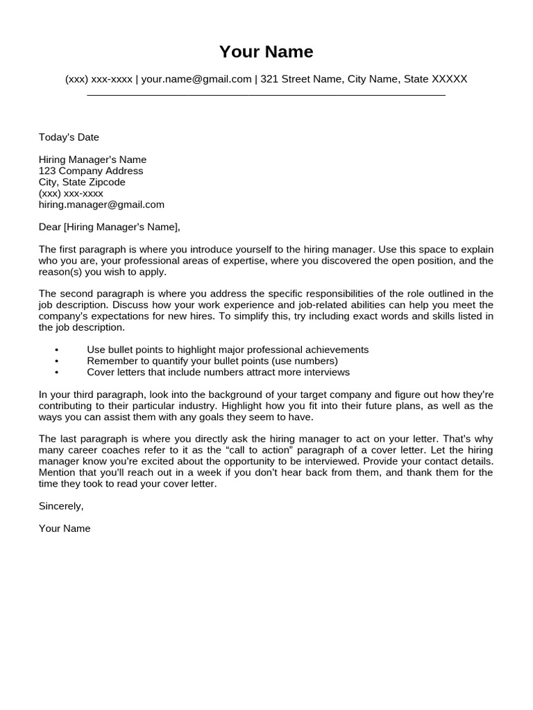 Simple Cover Letter Template Black White | PDF | Résumé
