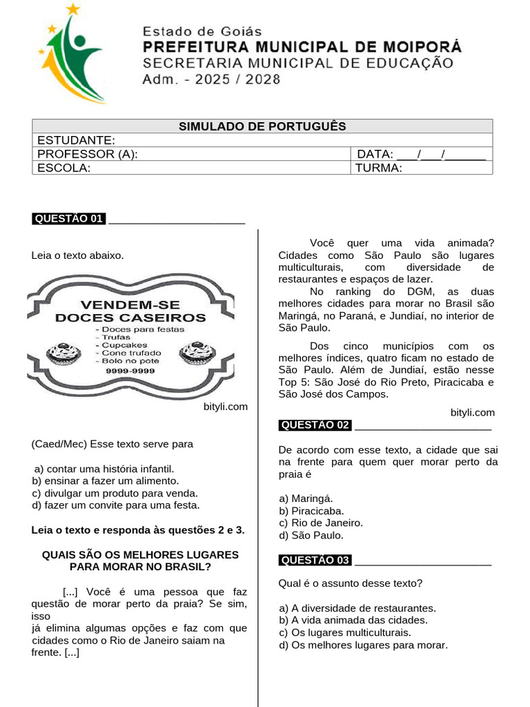 Simulado Pt - 007 - Tudo Sala de Aula | PDF | Cães