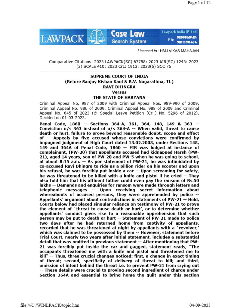 Alteration of Charge Section 216 crpc | PDF | Kidnapping | Common Law