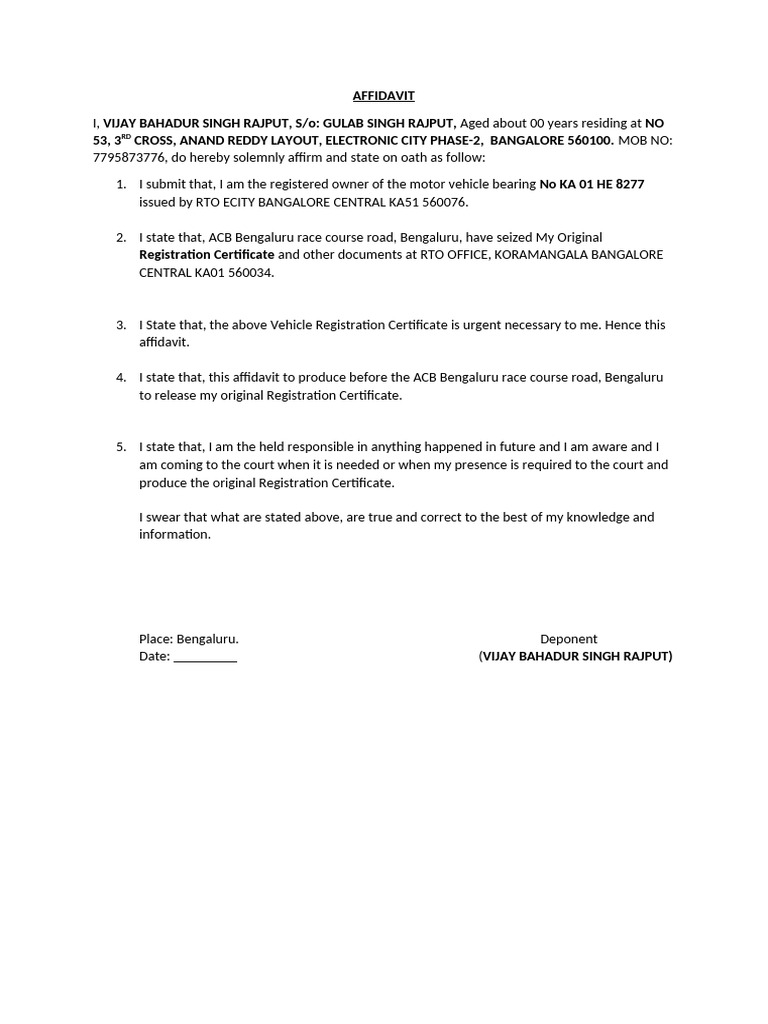 Affidavit for Vehicle Registration Release | PDF