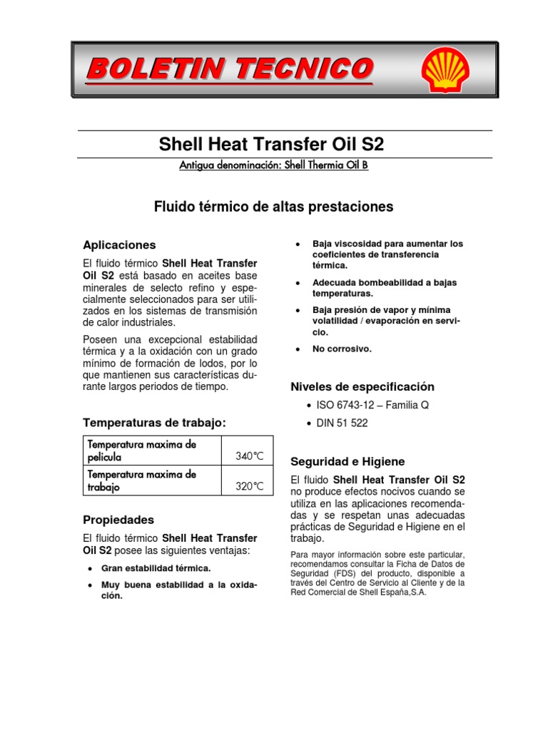 Ficha Técnica de Shell Heat Transfer Oil S2 | PDF