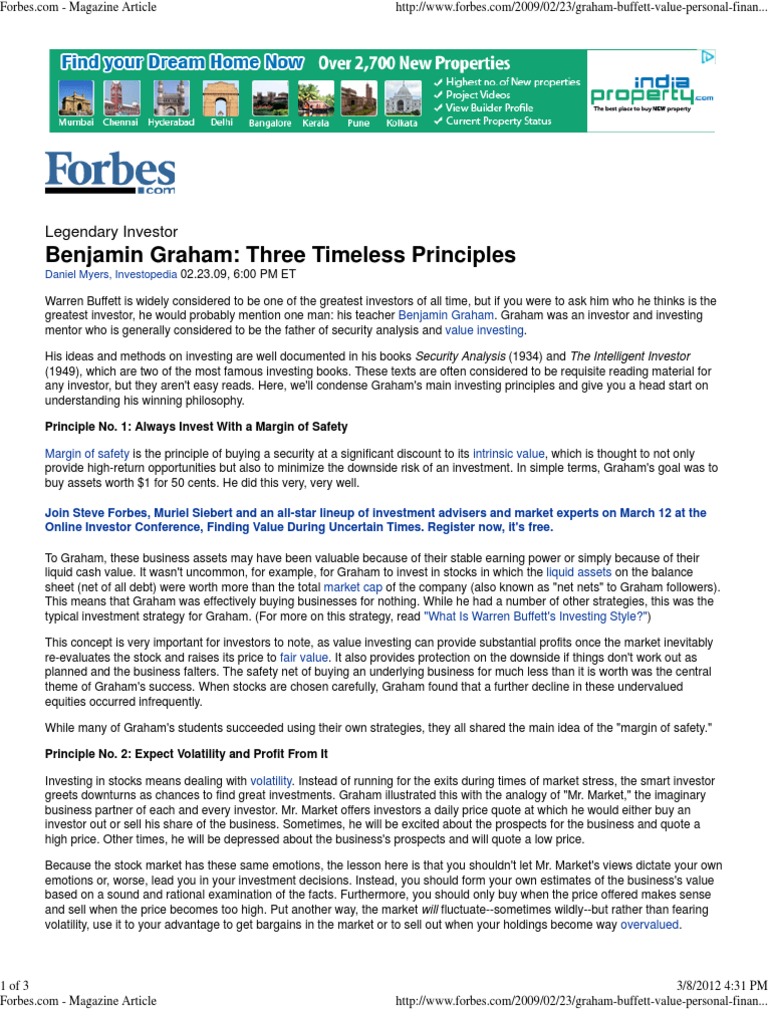 Benjamin Graham: Three Timeless Principles: Legendary Investor | PDF ...