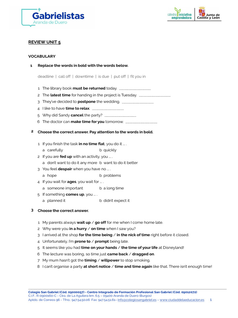 Vocabulary and Grammar Review Unit 5 | PDF