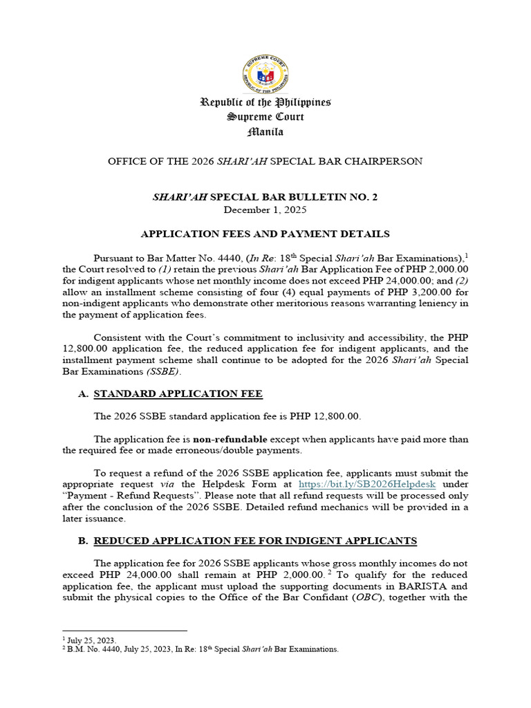 Application Fees and Payment 2026SSBE | PDF | Affidavit | Fee
