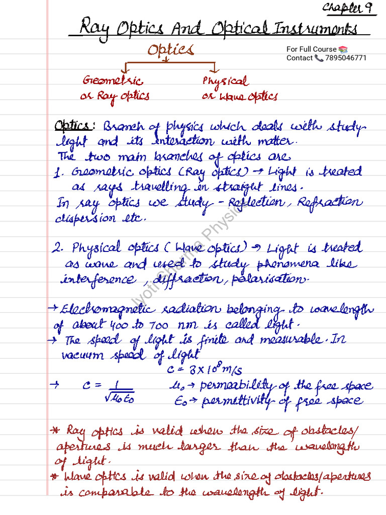 Notes Ray Optics | PDF