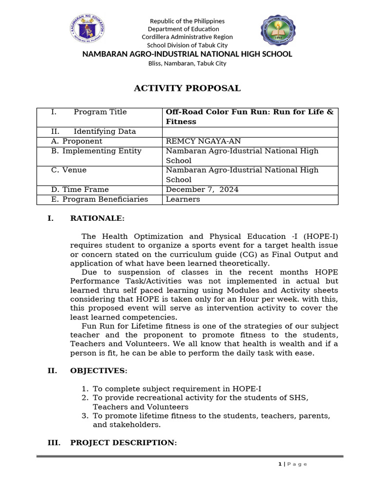 HOPE 11 Fun Run Activity Proposal | PDF | Learning