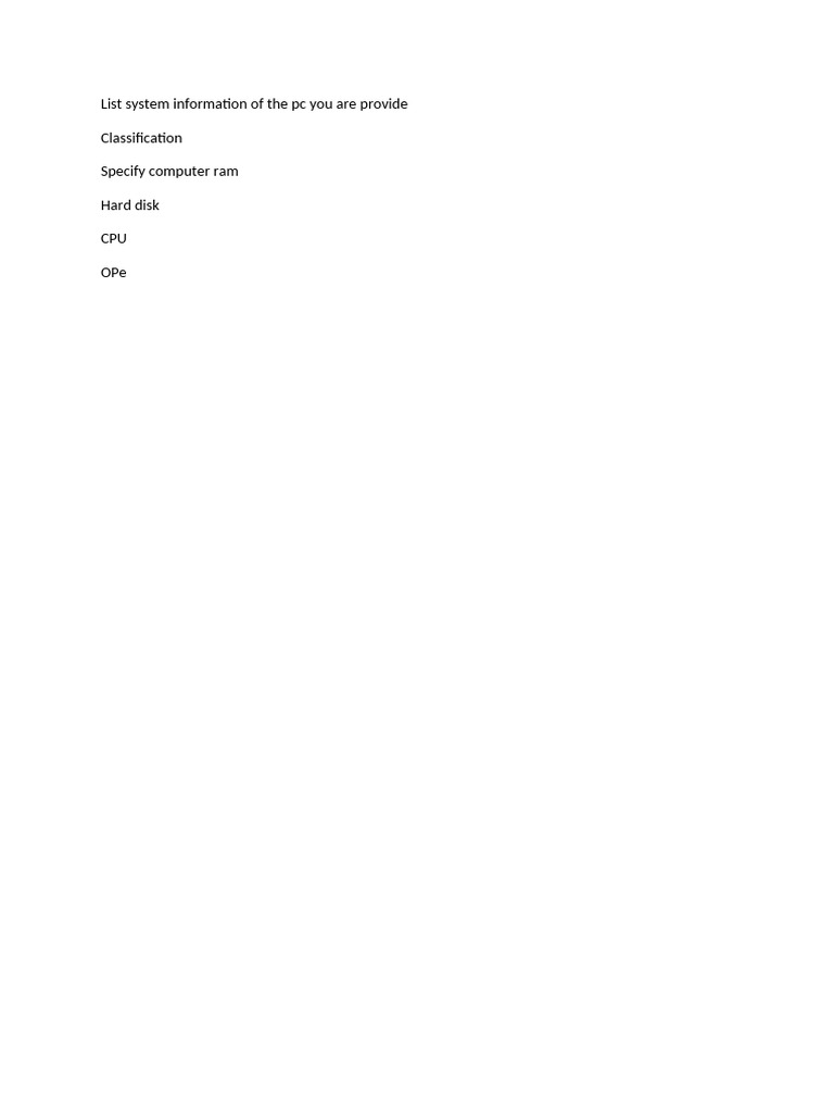 List System Information of The PC You Are Provide Classification ...