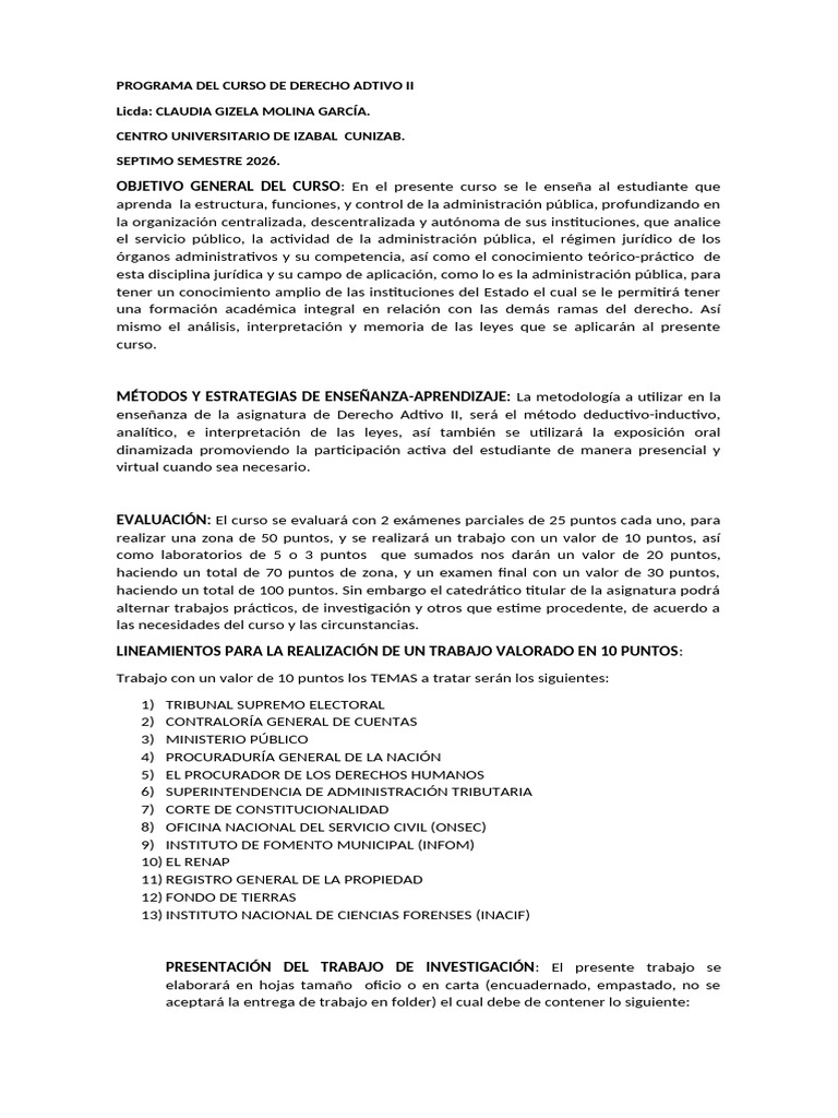 Programa Derecho Adtivo II 2026 | PDF | Administración Pública