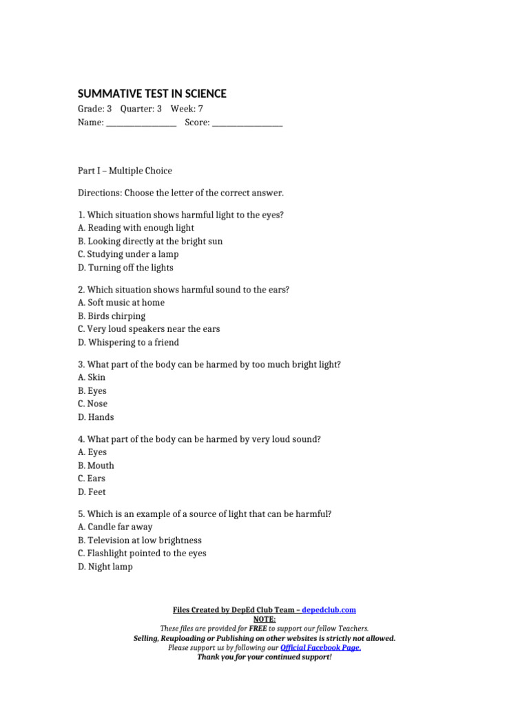 Summ Test Science 3 q3 w7 | PDF | Sound | Acoustics