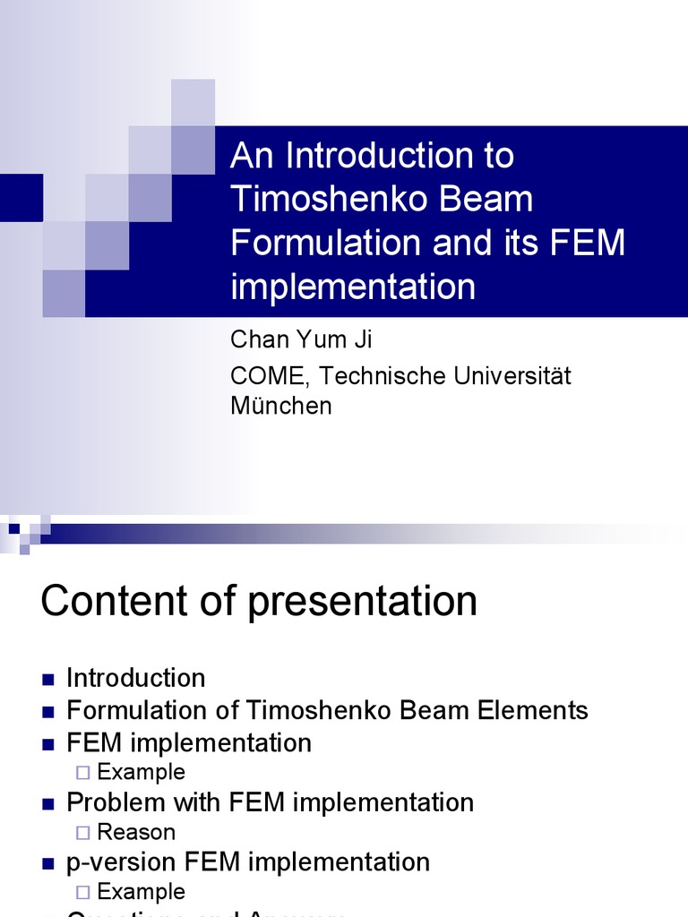 Chan-An Introduction To Timoshenko Beam Formulation and Its FEM Implementation | PDF | Bending ...