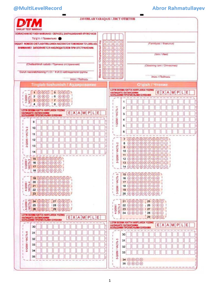 Multi-Level Answer Sheets (1) | PDF