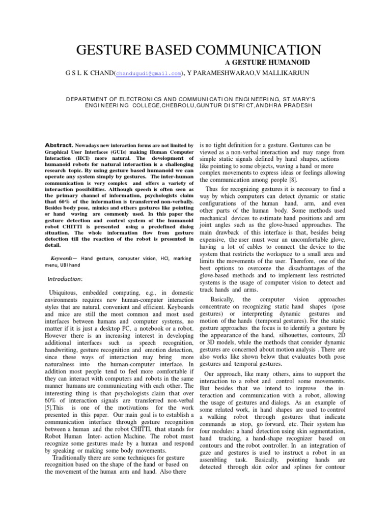 Gesture Based Communication | PDF | Human–Computer Interaction | Gesture