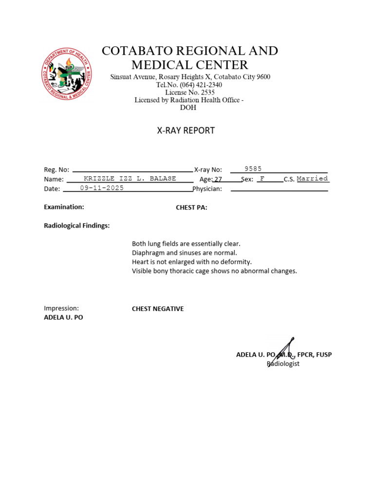X-ray Chest Result | PDF