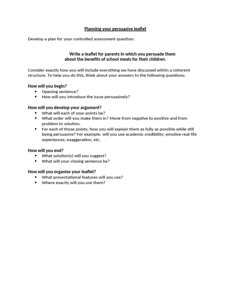Planning a Leaflet | PDF