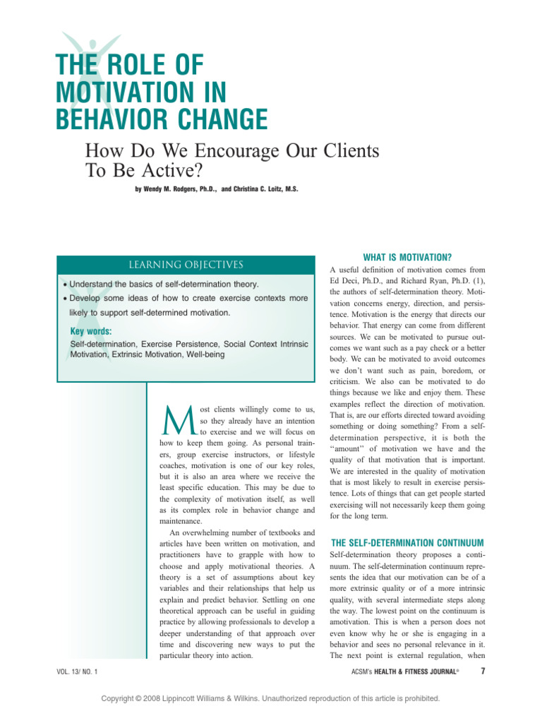 The ROLE of Motivation in Behavior Change How We Encourage Clients to ...
