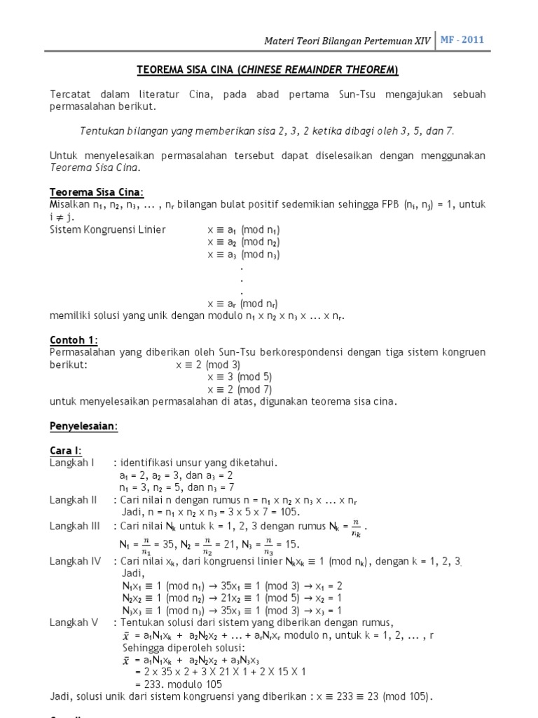 Teorema Sisa Cina | PDF