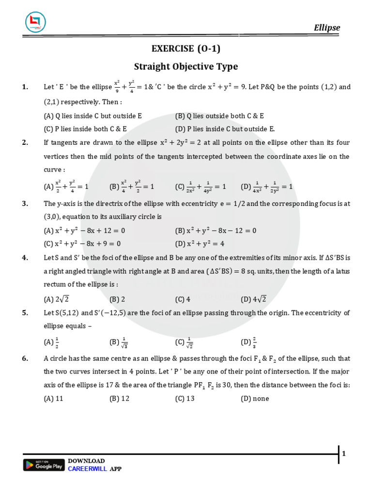 Ellipse Exercises and Problems | PDF | Ellipse | Circle