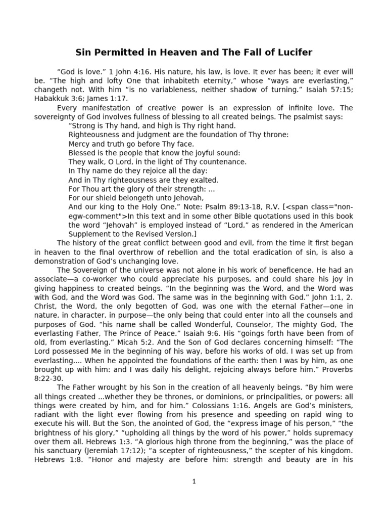 Sin permitted in heaven and the fall of Lucifer | PDF | Satan | Glory ...