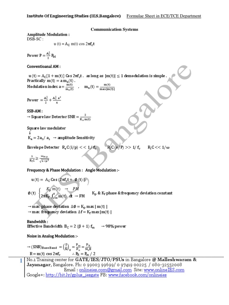 Electronics Engineering Formula Sheets | PDF | Eigenvalues And ...