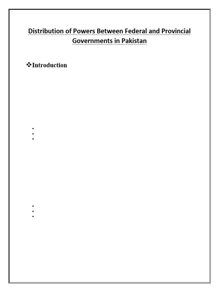 Distribution of Powers Between Federal and Provincial Governments in ...