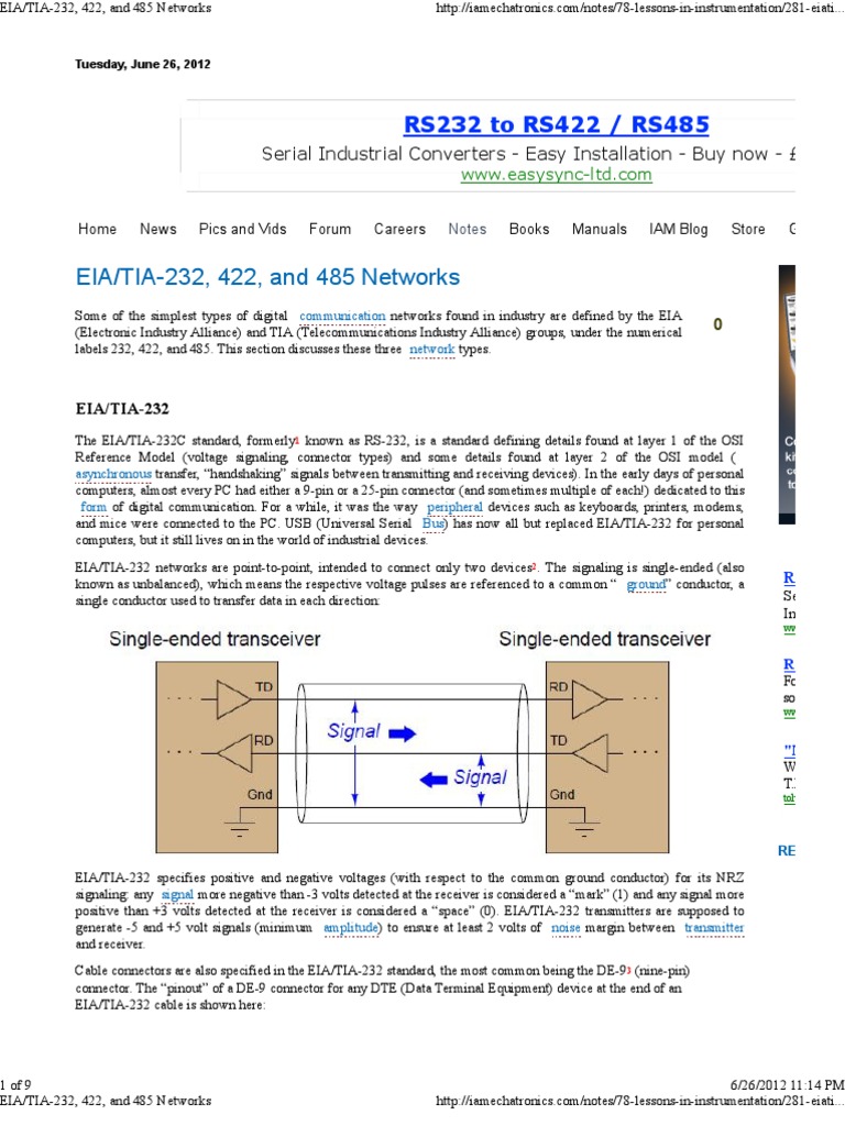 EIA_TIA-232, 422, And 485 Networks | Computing | Technology