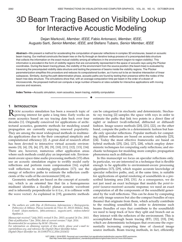 3D Beam Tracing Based on Visibility Lookup for Interactive Acoustic ...