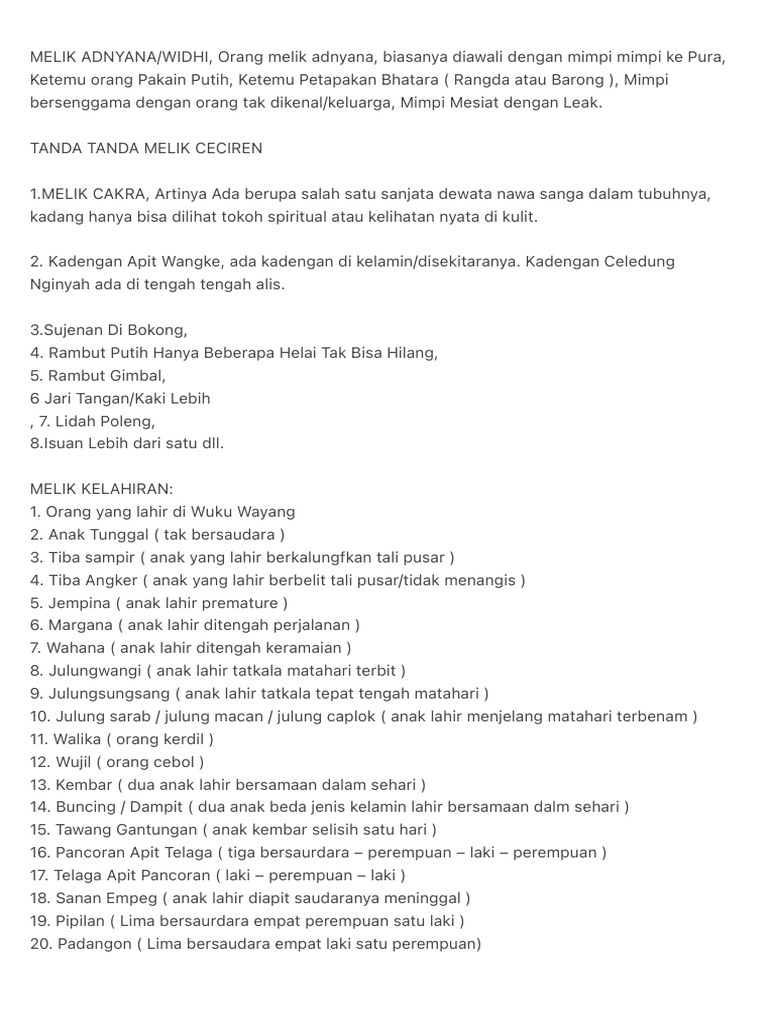 Tanda dan Kelahiran Melik Adnyana | PDF