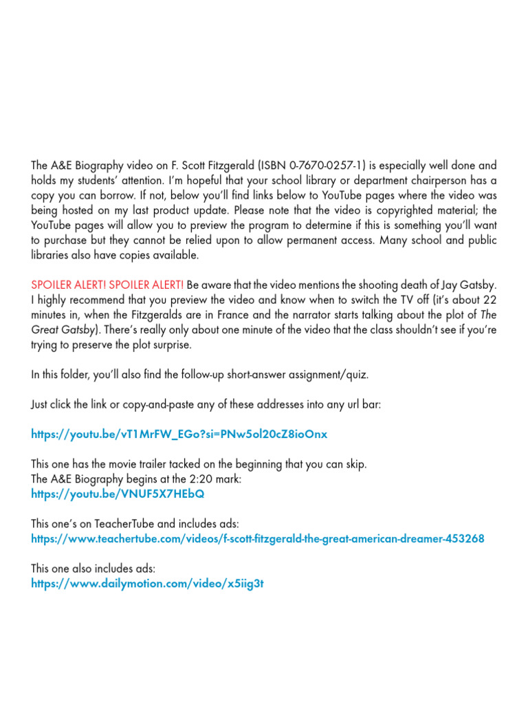 F. Scott Fitzgerald A&E Biography Guide | PDF