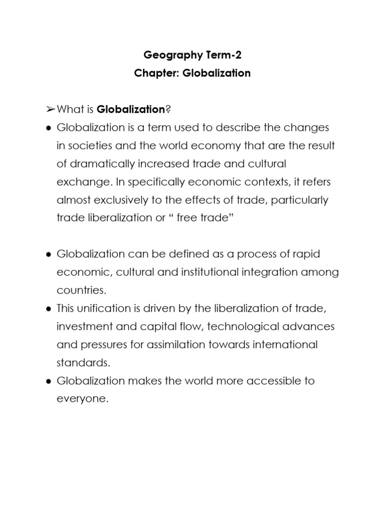 Geography Term 2 Notes Globalization (2) | PDF | Globalization | Free Trade