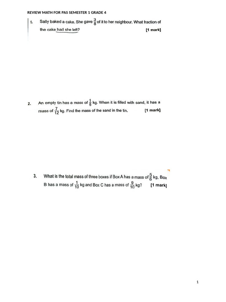 Review Math for Pas Semester 1 Grade 4 | PDF