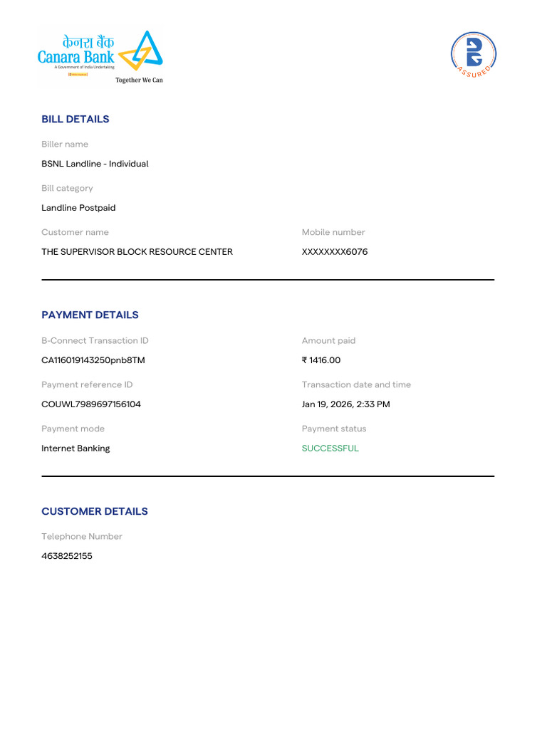 BSNL Landline Bill Payment Details | PDF
