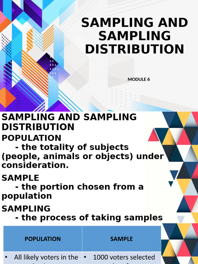 Module 6 Sampling and Sampling Distribution | PDF | Sampling (Statistics) | Variance