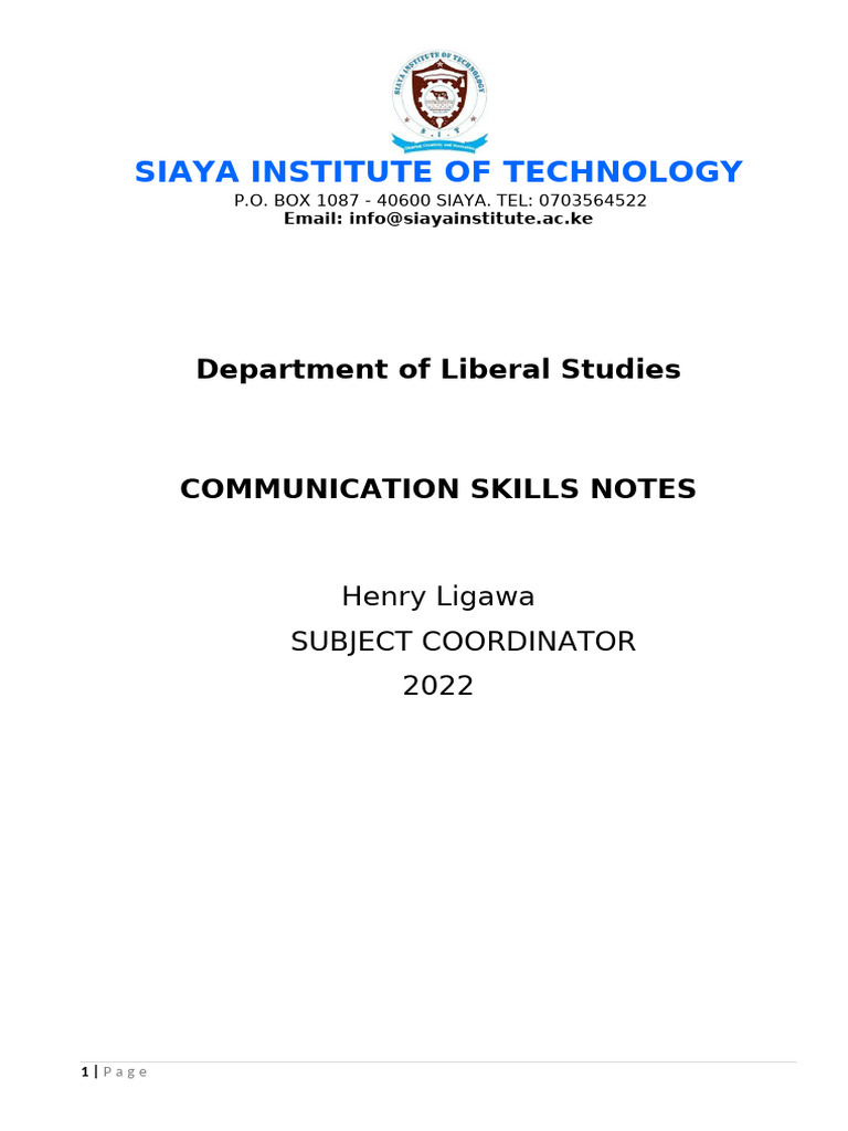 Comm Skills Notes-lms (Knec) | PDF | Communication | Nonverbal ...