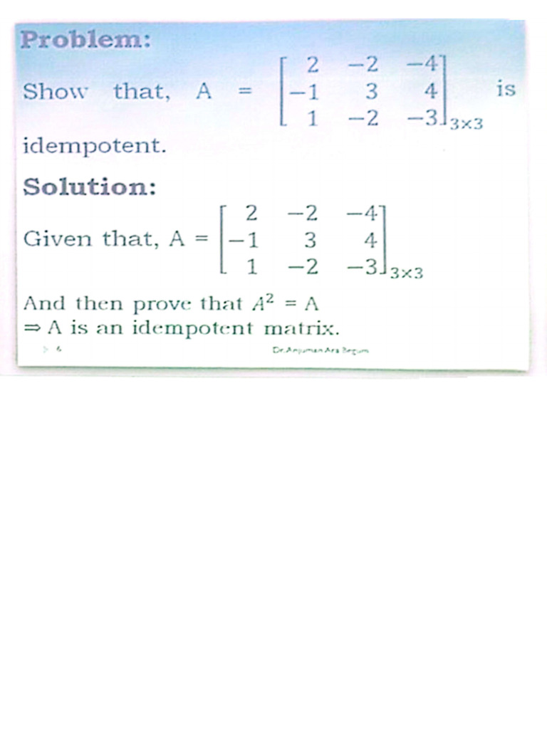 AAB Class 6 October Idempotent Trace Rank | PDF