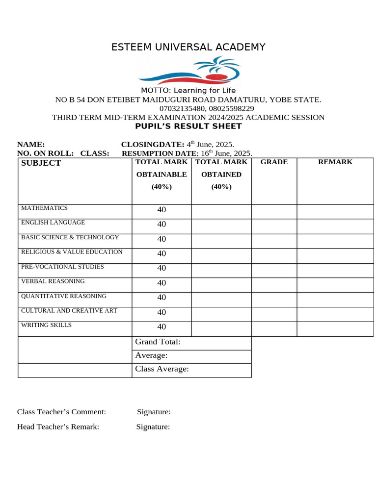 Primary Result Tem. | PDF | Teachers | Science