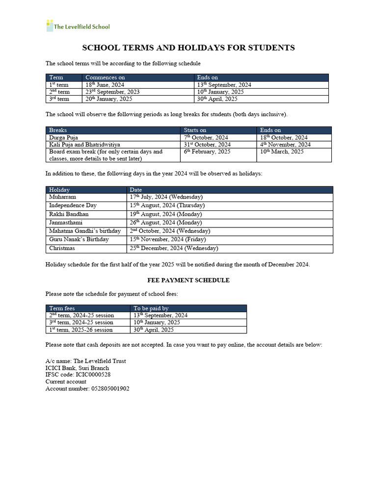 School Terms and Holidays 2024-25-_1713799666495 | PDF