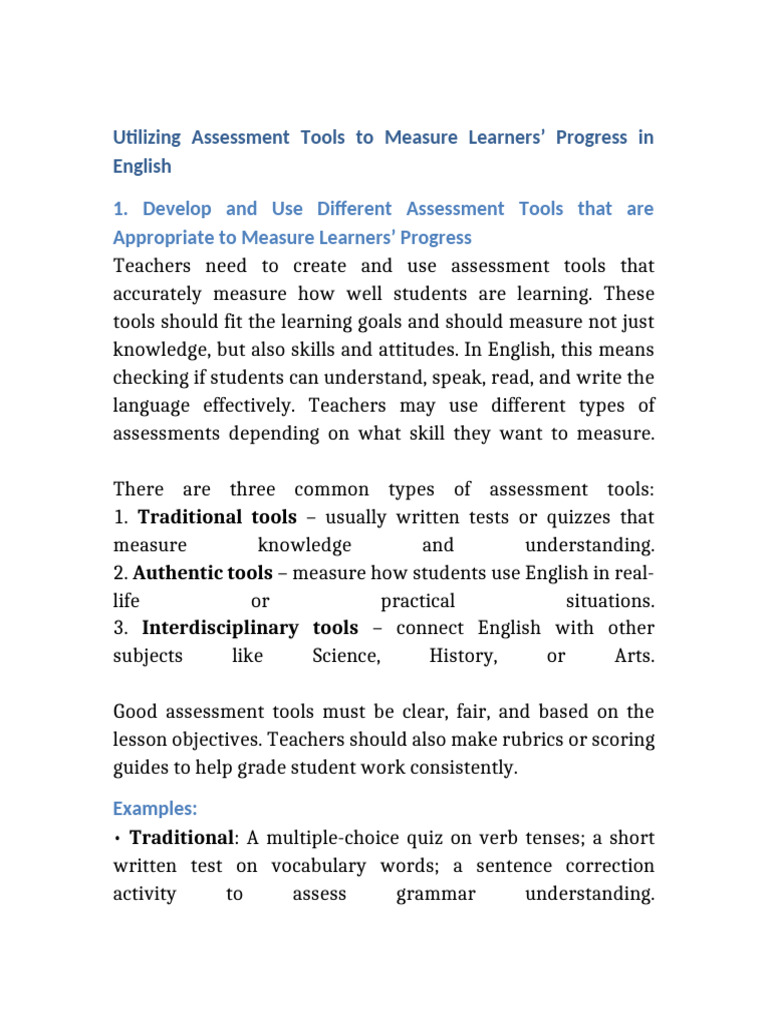 Assessment Tools in English Learning | PDF | Educational Assessment | Learning