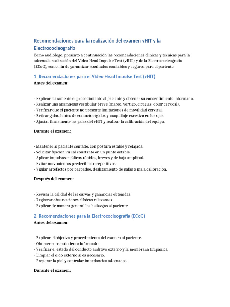 Guía para vHIT y Electrococleografía | PDF