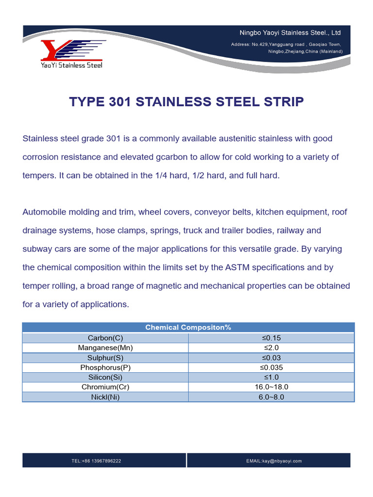 301 Stainless Steel Strip Properties | PDF | Stainless Steel | Steel