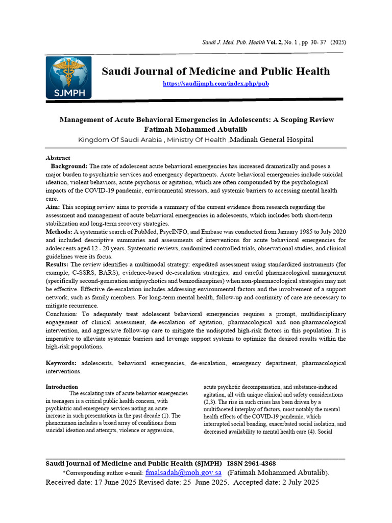 Adolescent Behavioral Emergencies Review | PDF | Mental Disorder ...