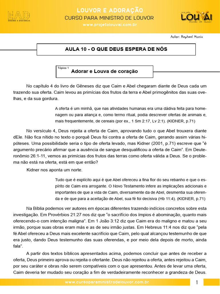 Aula 10 - Louvor e Adoração | PDF | Deus | Amor