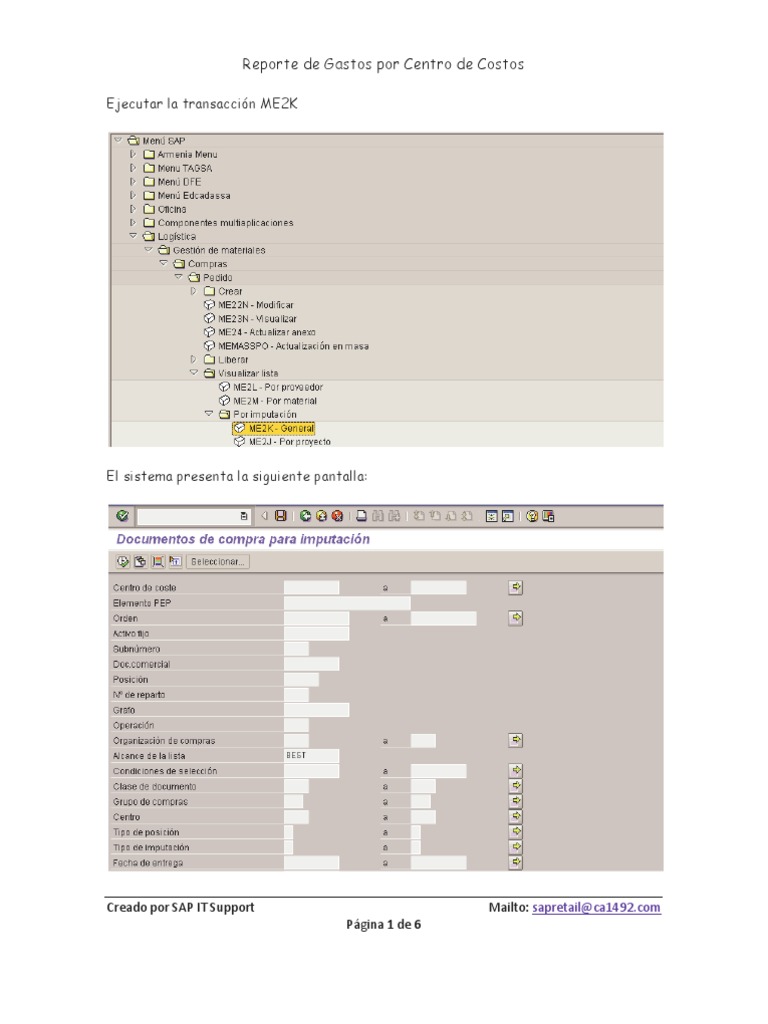 Reporte de Gastos en SAP ME2K | PDF | Microsoft Excel | Hoja de cálculo