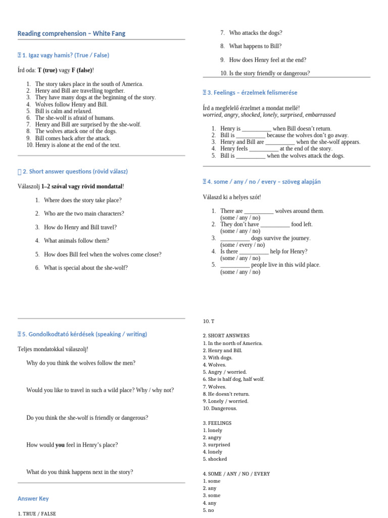 White_Fang_reading_comprehension_answer_key | PDF | Chess Openings | Chess