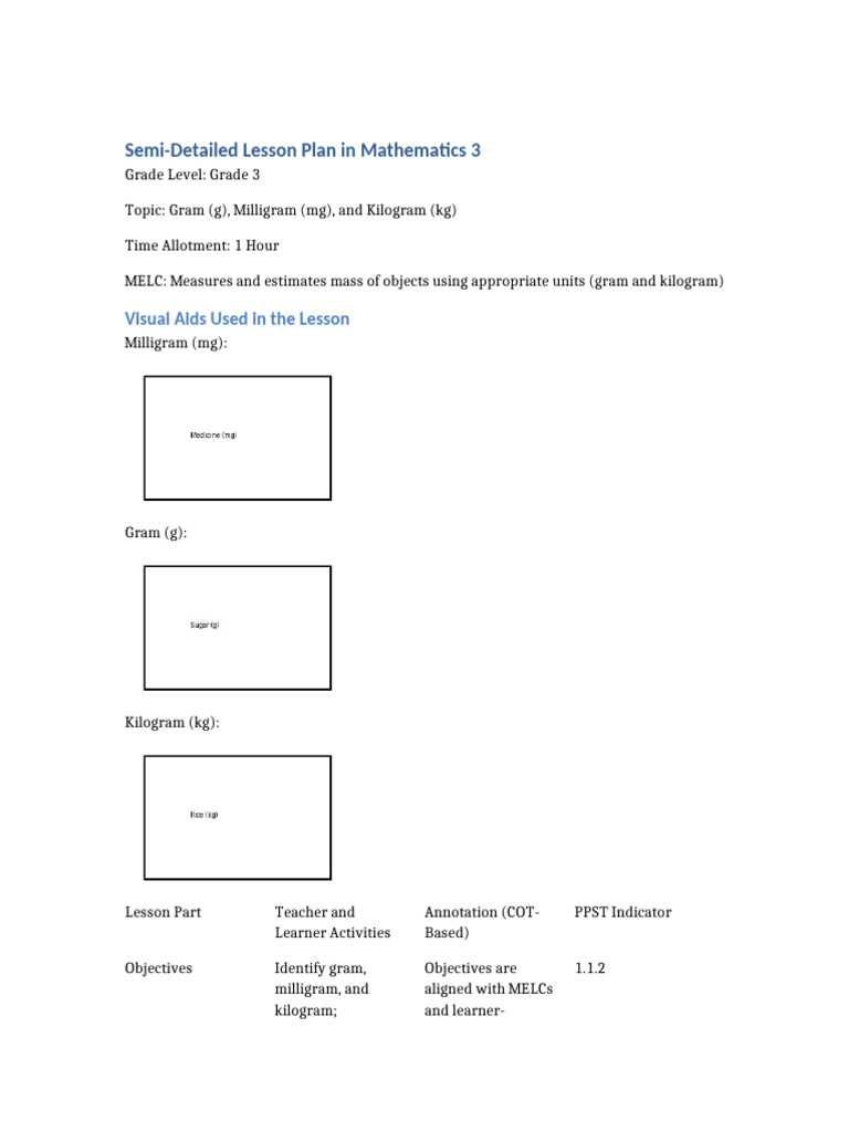 Grade3 Math Lesson Plan With Pictures-5 | PDF
