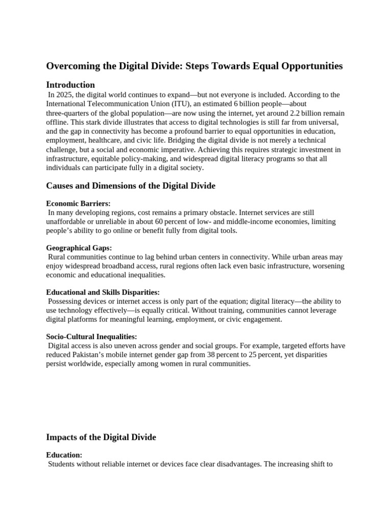 Overcoming the Digital Divide_ Steps Towards Equal Opportunities | PDF ...