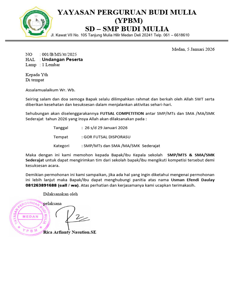 Undangan Futsal 2026 untuk Sekolah | PDF