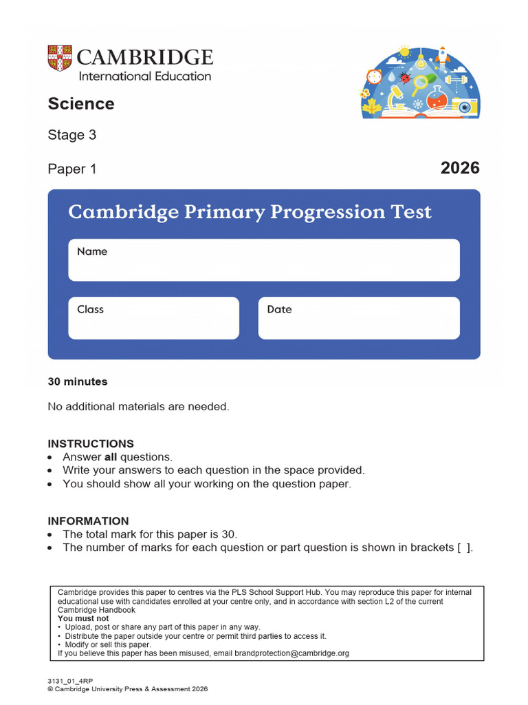 Cambridge Science Stage 3 Past Questions | PDF | Force | Frog