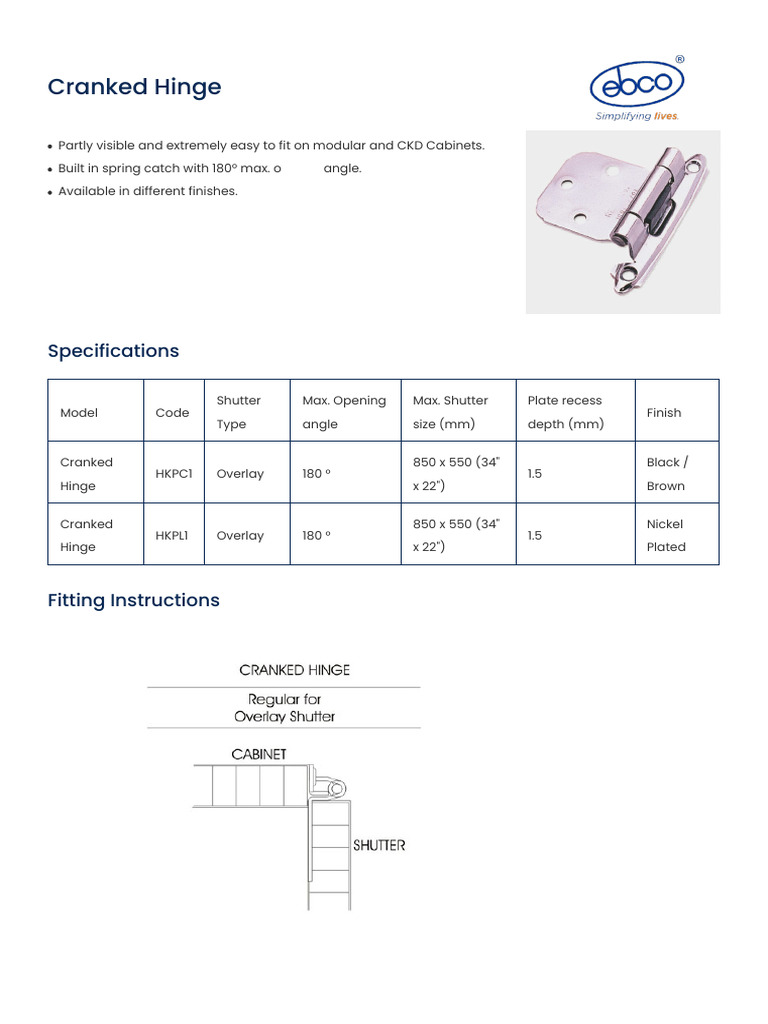 Cranked Hinge Specifications & Fitting Guide | PDF